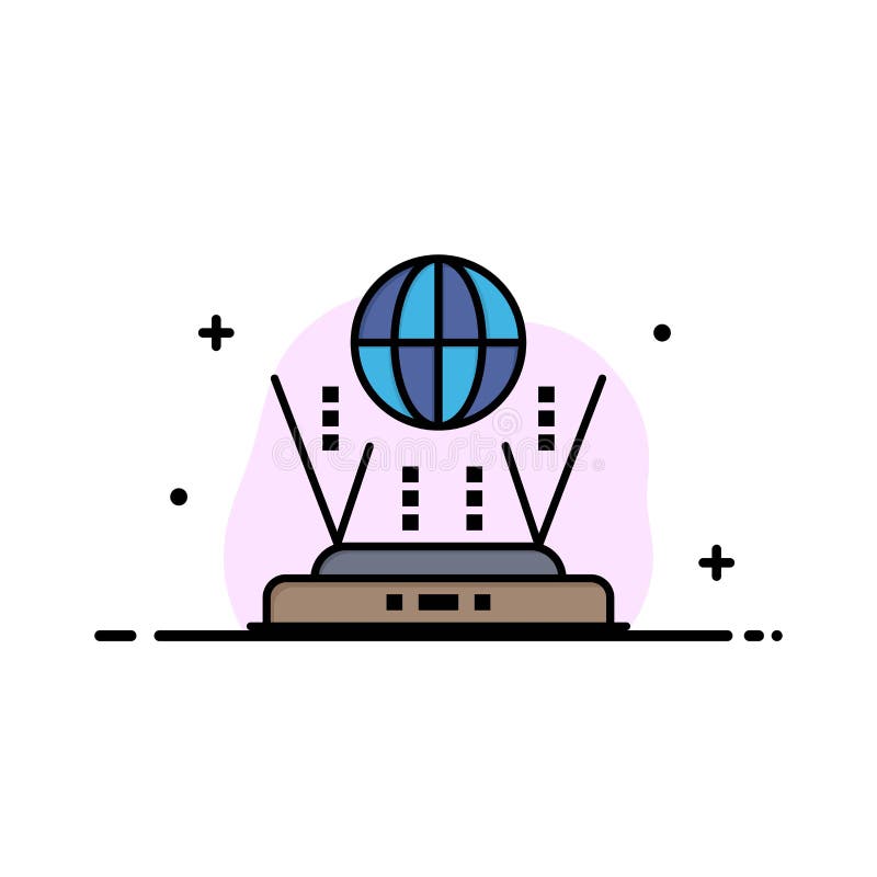 Internet, Globe, Router, Connect Business Flat Line Filled Icon Vector ...