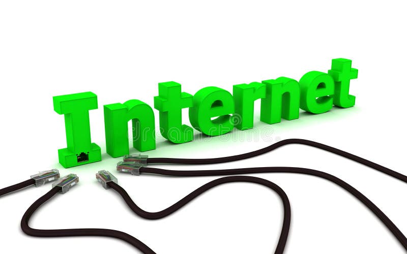 Internet - Green Label and Five Black Cables. 3d Stock Illustration ...