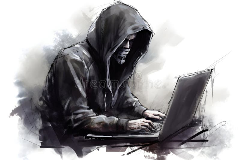 Internet Hacker Sitting at Personal Computer Laptop Tablet Stock ...