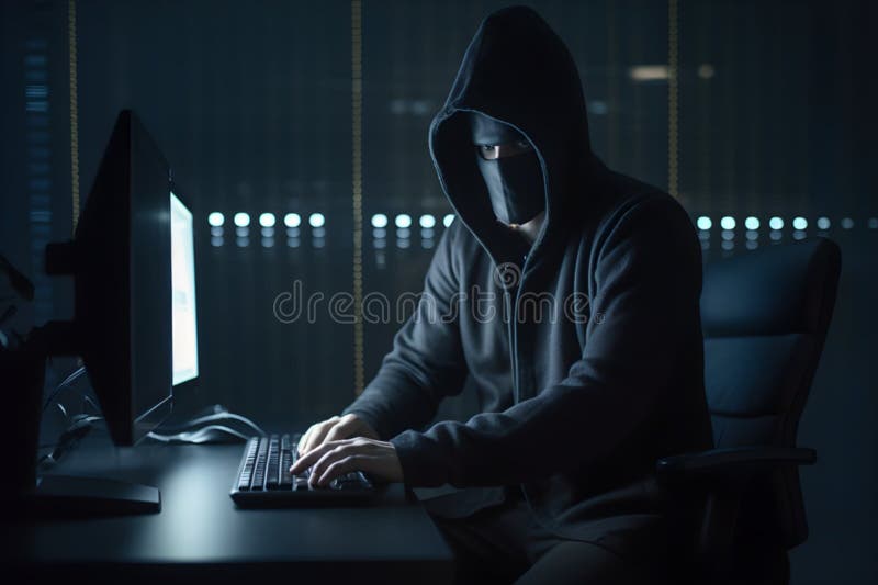 Internet Hacker Sitting at Personal Computer Laptop Tablet Stock ...