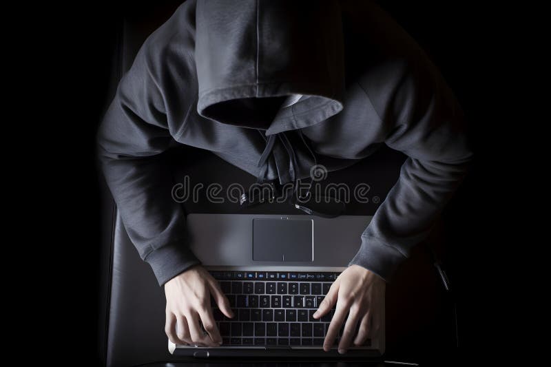Internet Hacker Sitting at Personal Computer Laptop Tablet Stock ...