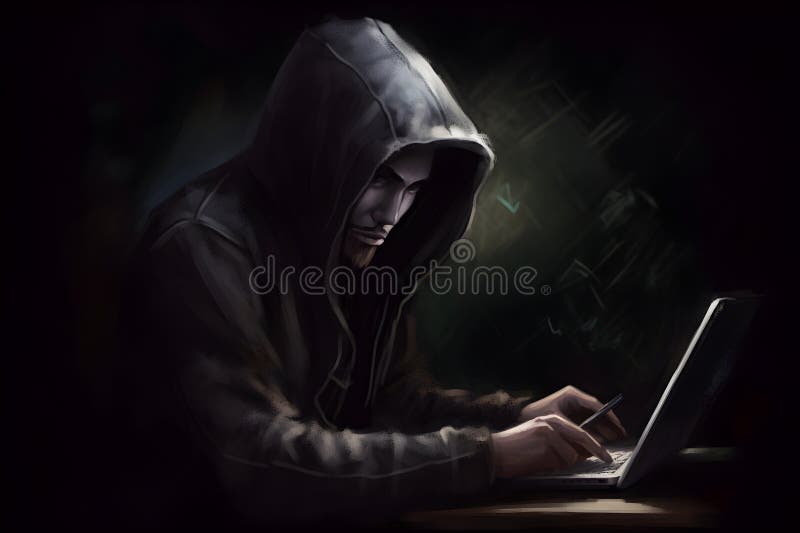 Internet Hacker Sitting at Personal Computer Laptop Tablet Stock ...