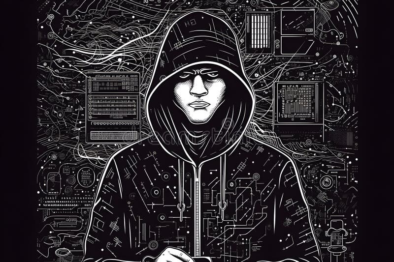 Internet Hacker Sitting at Personal Computer Laptop Tablet Stock ...