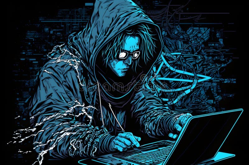 Internet Hacker Sitting at Personal Computer Laptop Tablet Stock ...