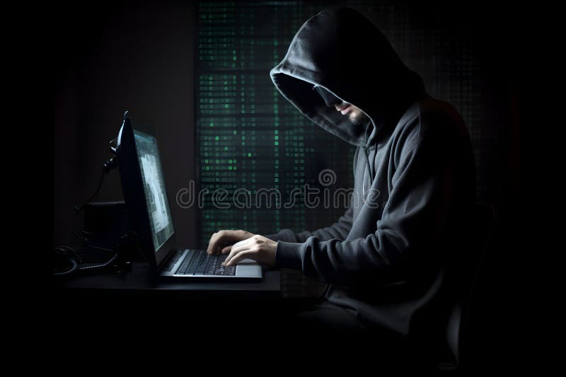 Internet Hacker Sitting at Personal Computer Laptop Tablet Stock ...