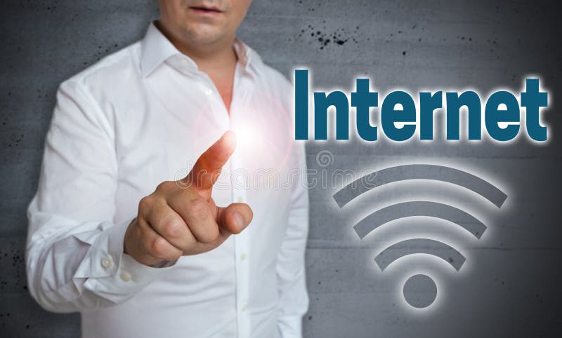 Internet Icon Touchscreen is Operated by Man Stock Image - Image of ...