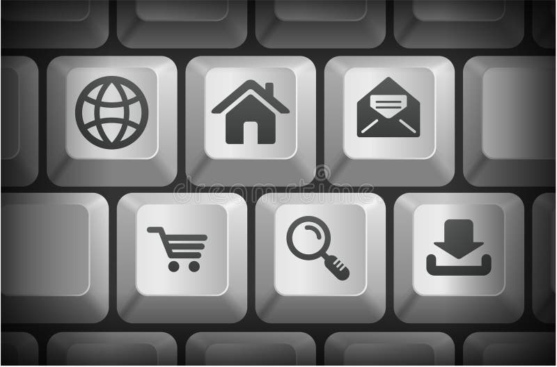 Internet Icons on Computer Keyboard Buttons Stock Illustration ...