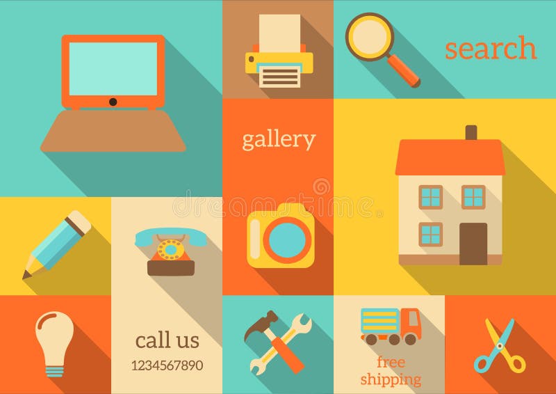 Internet Icons in Retro Style Stock Vector - Illustration of house ...