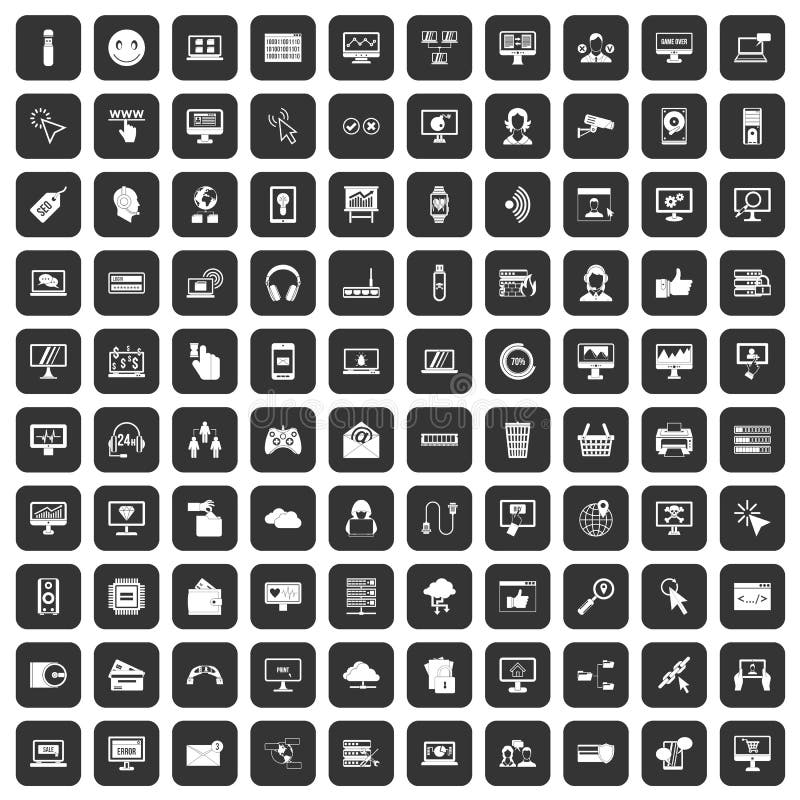 100 Internet Icons Set Black Stock Vector - Illustration of cloud, chat ...