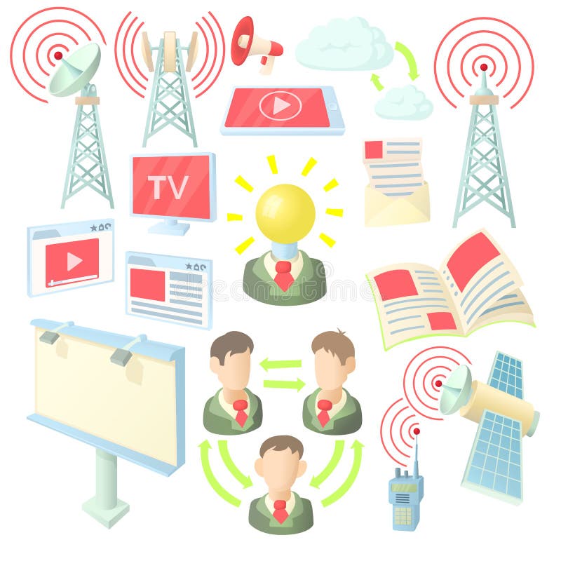 Internet Icons Set, Cartoon Ctyle Stock Vector - Illustration of mail ...