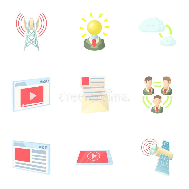 Internet Icons Set, Cartoon Style Stock Vector - Illustration of ...