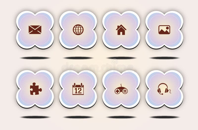 Internet Icons Set, Cute Flower Style Stock Illustration - Illustration ...