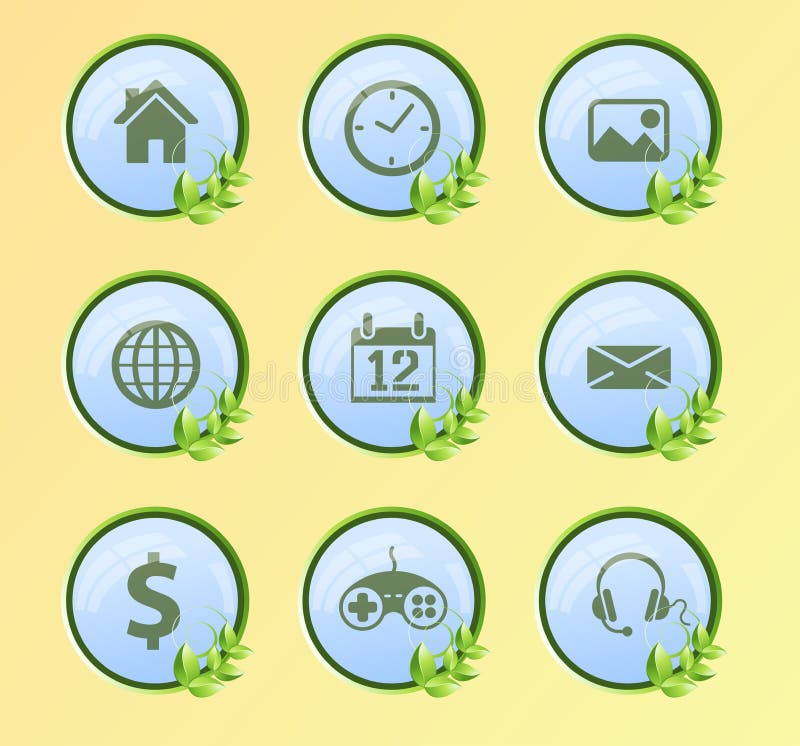 Internet Icons Set, Green and Nature Stock Vector - Illustration of ...