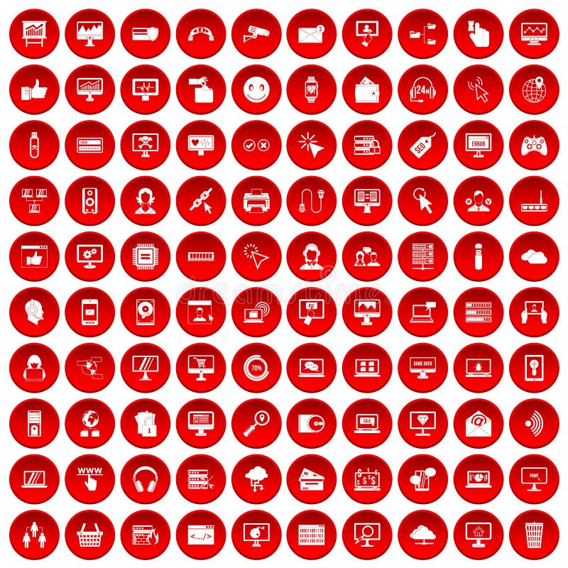 100 internet icons set red stock vector. Illustration of simple - 96648489
