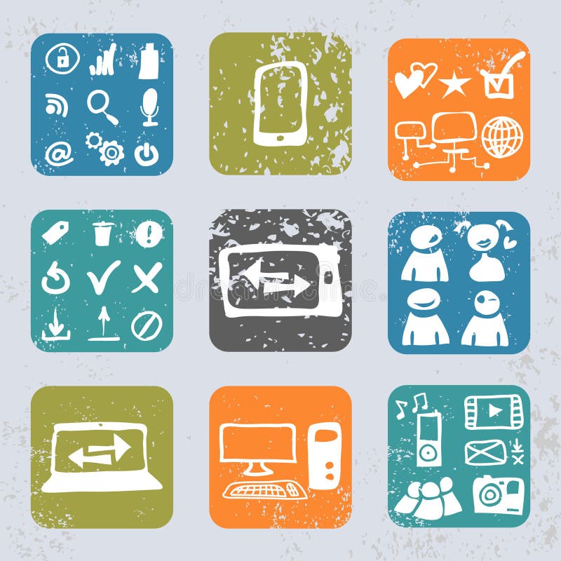 Internet Icons in Vintage Style Stock Vector - Illustration of mobile ...