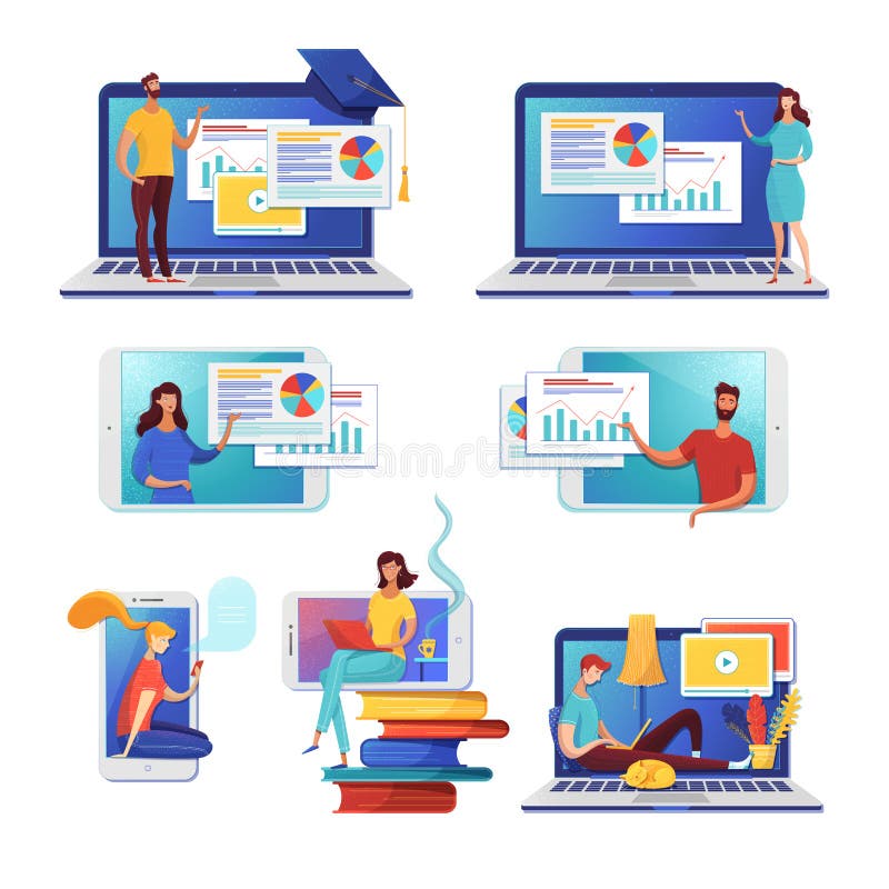 E-learning flat icons set stock vector. Illustration of item - 46159964