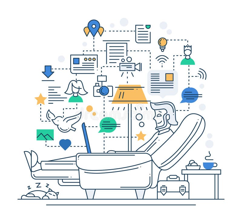 Internet Life Line Flat Design Banner with Man Having Rest Stock Vector ...