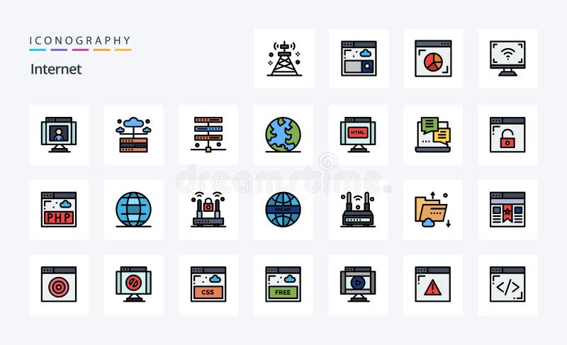 25 Internet Line Filled Style Icon Pack. Vector Iconography ...