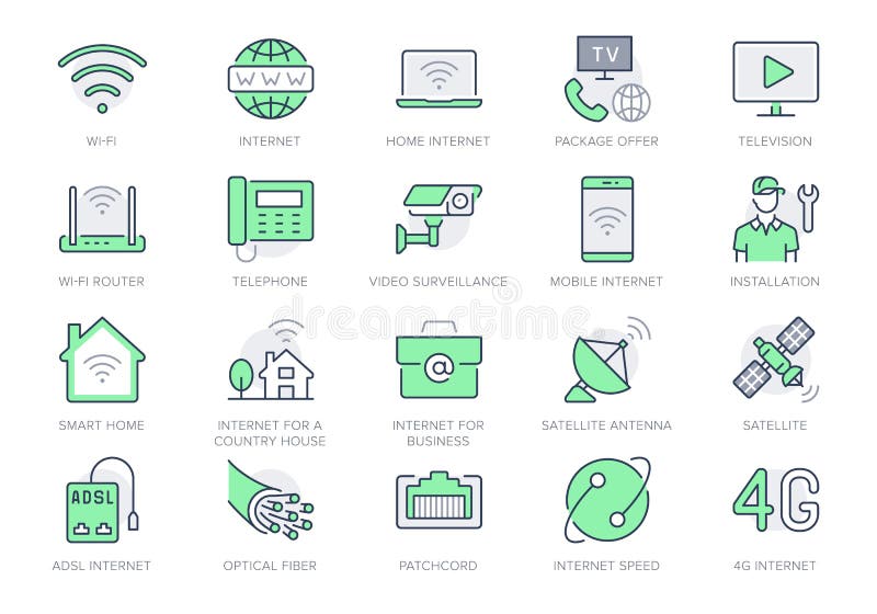 Internet Line Icons. Vector Illustration Include Icon - Satellite Dish ...