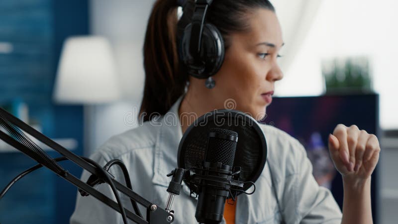 Internet Live Radio Talk Show Host with Headphones Talking To Audience ... Internet Live Radio Talk Show Host with Headphones Talking To Audience ...
