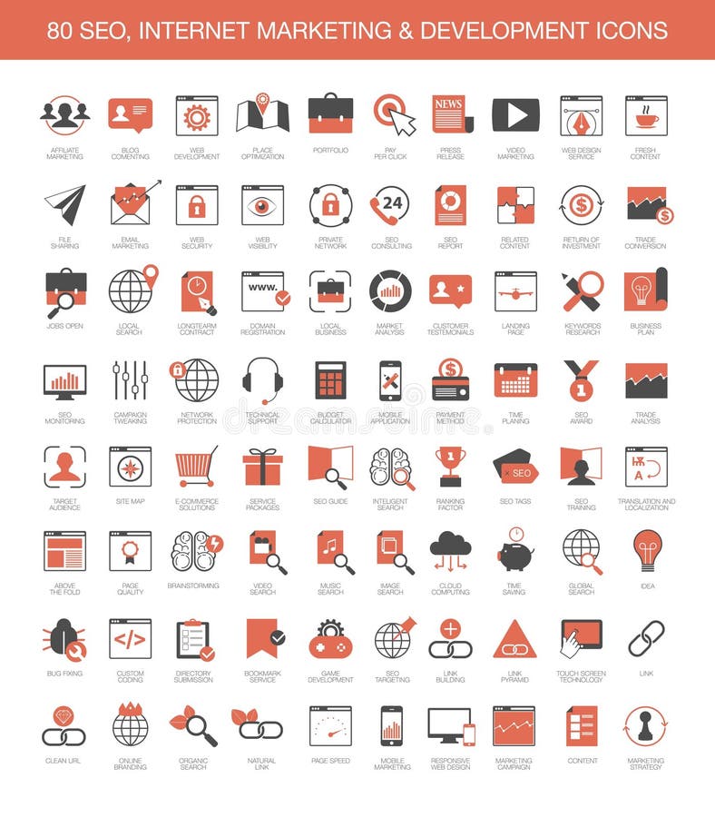 Internet Marketing Development Icons Stock Vector - Illustration of ...