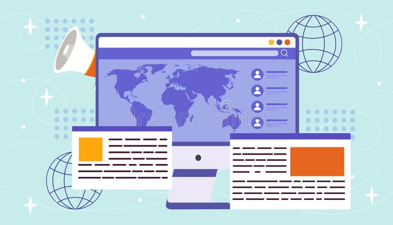 Internet Mass Media Concept. Computer Monitor with Articles. Mass Media ...