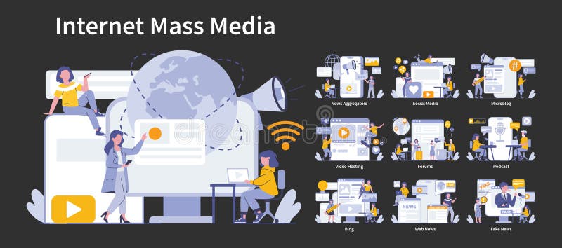 Internet Mass Media Concept. Flat Vector Illustration. Stock ...