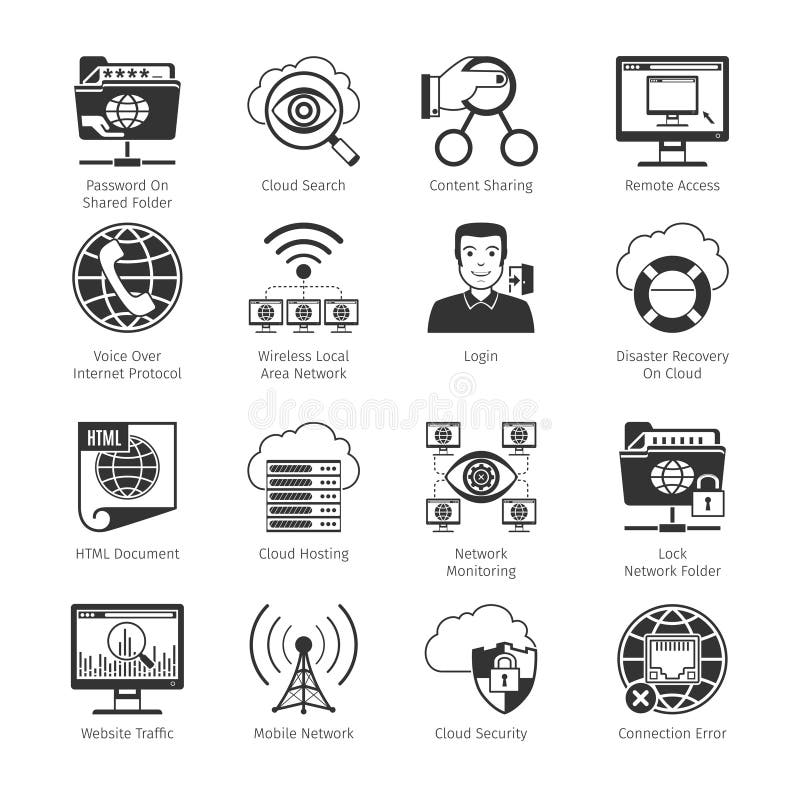 Internet and Network Black Icons Stock Vector - Illustration of mobile ...