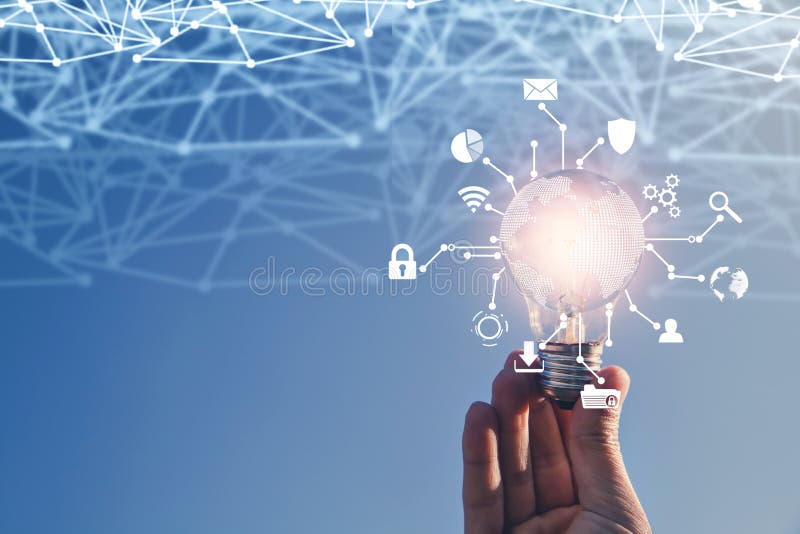 Internet Network with Creative Light Bulb. Business Technology Concept ...
