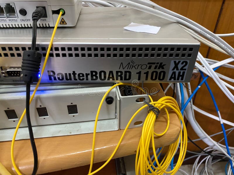 Internet Network Devices Connected To Each Other Via Cable. Proxy, Hub ...