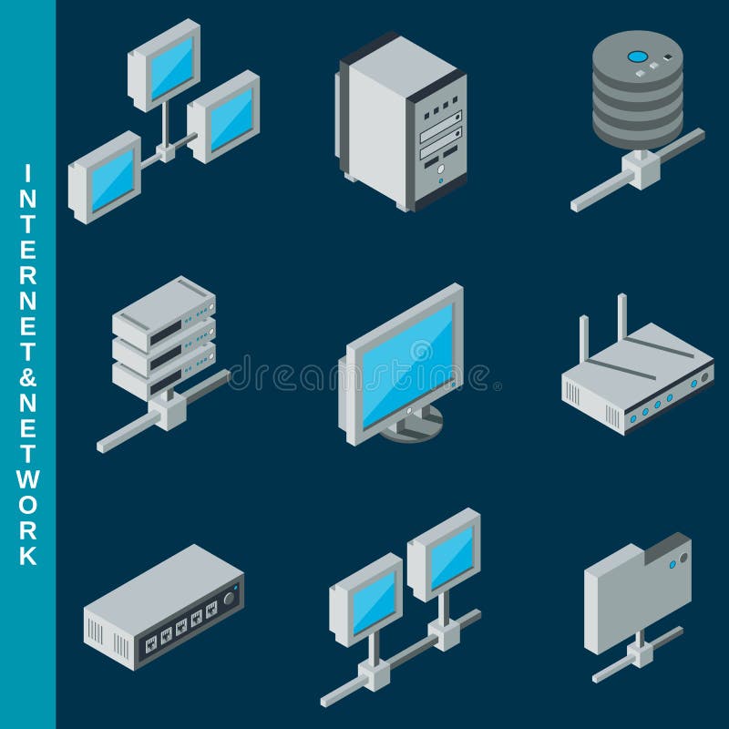 Internet and Network Equipment Icons Stock Vector - Illustration of ...
