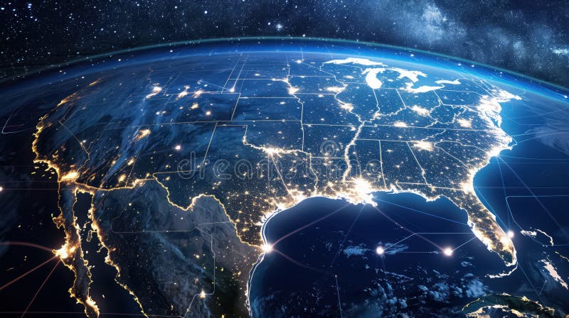 Internet Network for Fast Data Exchange Over America from Space Stock ...