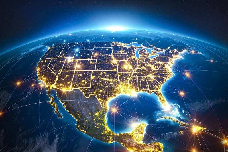 Internet Network for Fast Data Exchange Over America from Space, Global ...