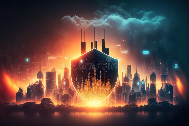 Internet Network Security Concept with a Background of Hazy City Lights ...