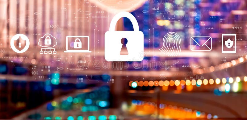 Internet Network Security Concept with Big City at Night Stock Image ...