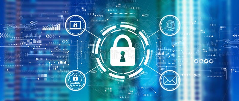 Internet Network Security Concept with Downtown Skyline Stock ...