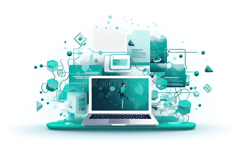 Internet and Network Technology Illustrations with Laptops Stock ...