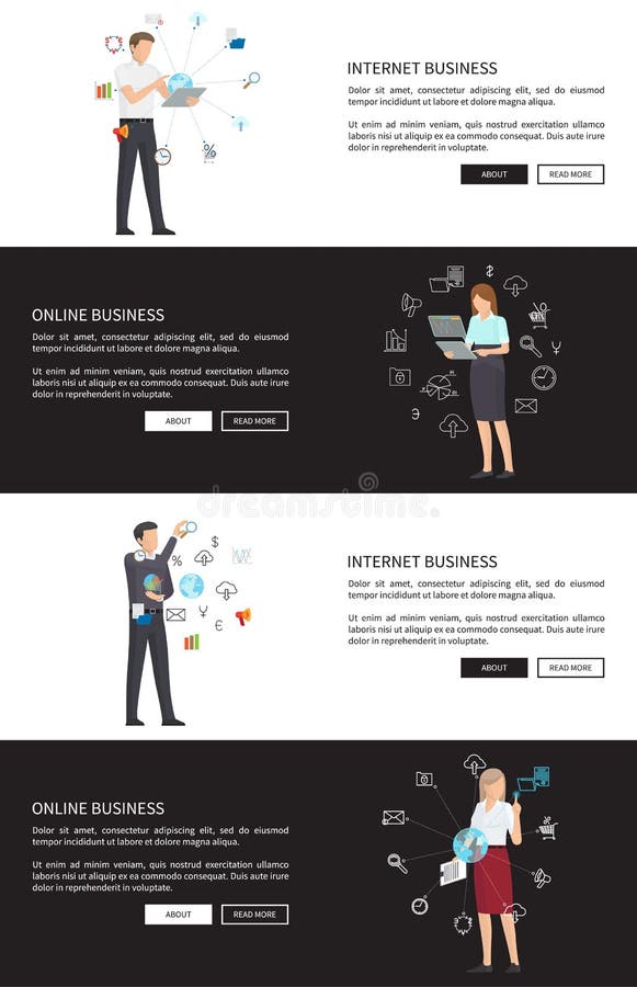Internet Business Collection Vector Illustration Stock Illustration ...