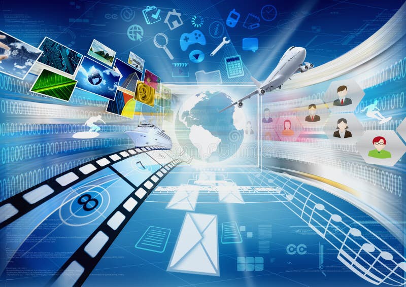 Internet Para La Distribución De Los Multimedia Stock de ilustración ...