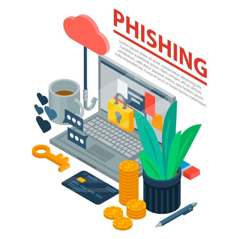 Internet Phishing Concept Background, Isometric Style Stock Vector ...