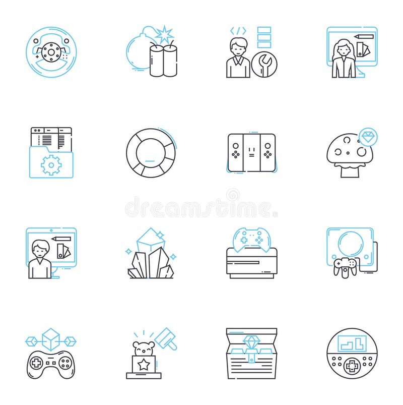Internet Play Linear Icons Set. Gaming, Streaming, Online, Multiplayer ...