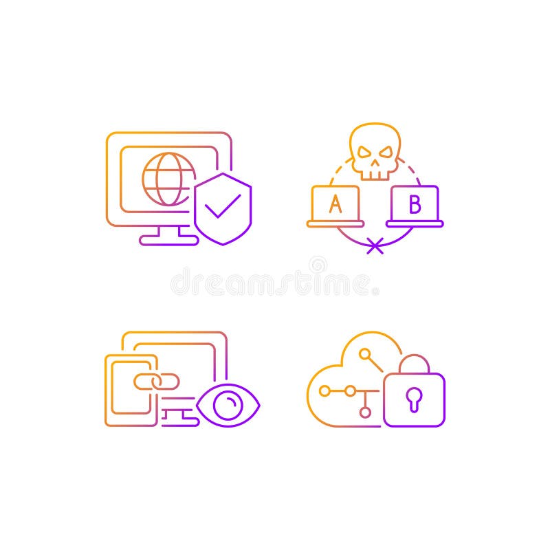 Internet Privacy Gradient Linear Vector Icons Set Stock Vector ...