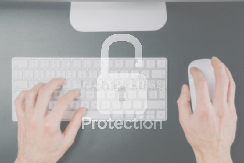 Internet Protection. Security Computer Data Symbol on Blured Keyboard ...