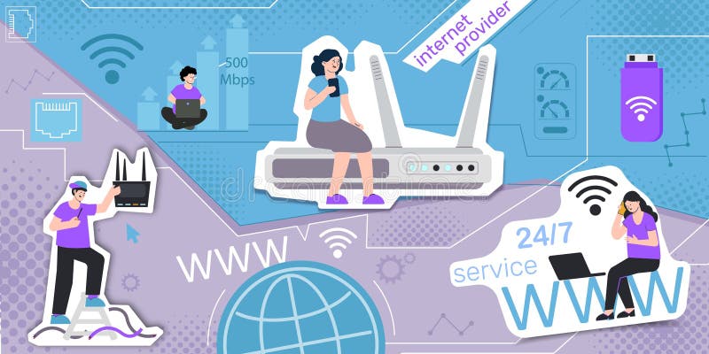 Internet Provider Flat Collage Stock Illustration - Illustration of ...