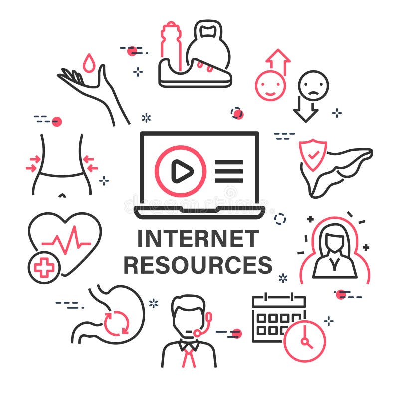 Internet Resources Circular Banner. Vector Linear Icons in Round Frame ...
