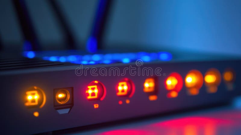Internet Router Blinking in the Dark Showing Network Activity Stock ...