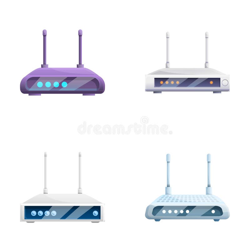 Internet Router Icons Set Cartoon Vector. Wireless Wi Fi Router Stock ... Internet Router Icons Set Cartoon Vector. Wireless Wi Fi Router Stock ...
