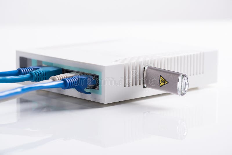 Internet Router with Long Wire and Usb Flash Drive Stock Image - Image ...