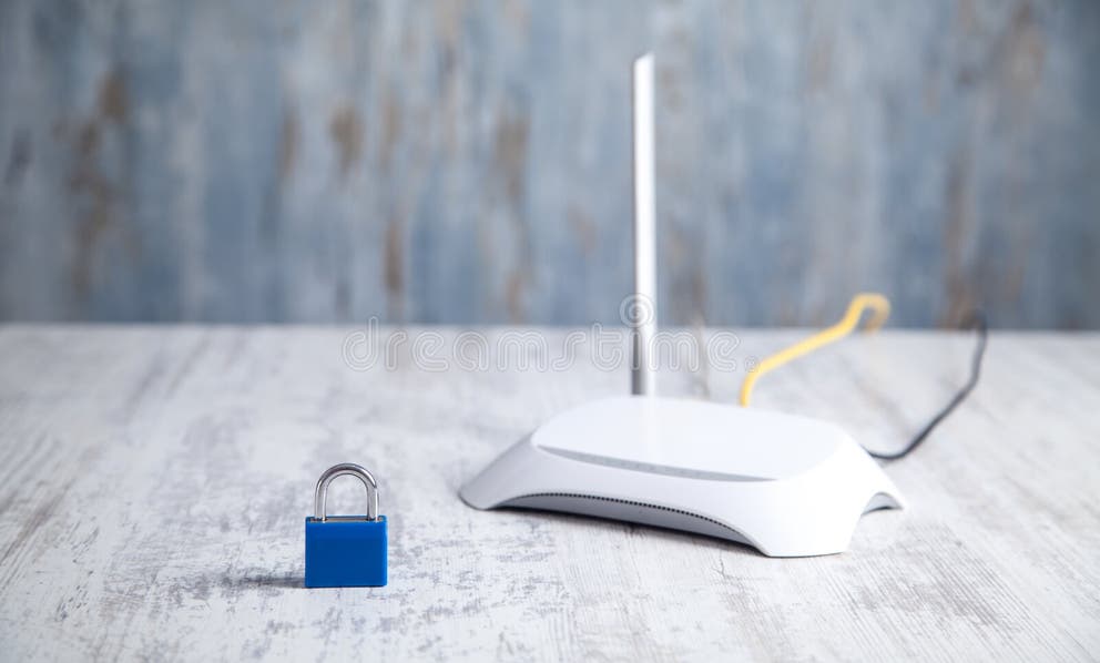 Internet Router with Padlock. Network and Data Protection Stock Photo ...