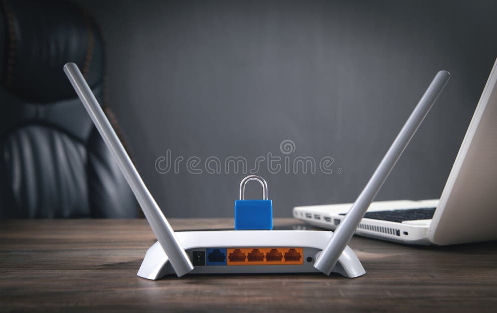 Internet Router with Padlock. Network Protection Stock Image - Image of ...